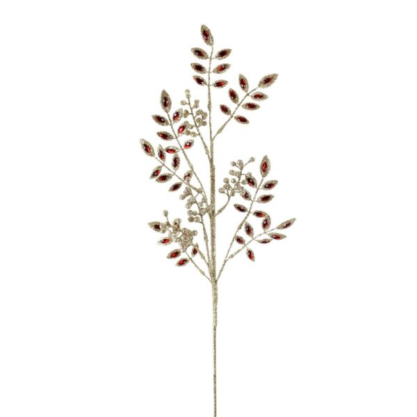 29" RED/CHAMPAGNE JEWEL LEAF BERRY SPRAY - Holiday Bliss